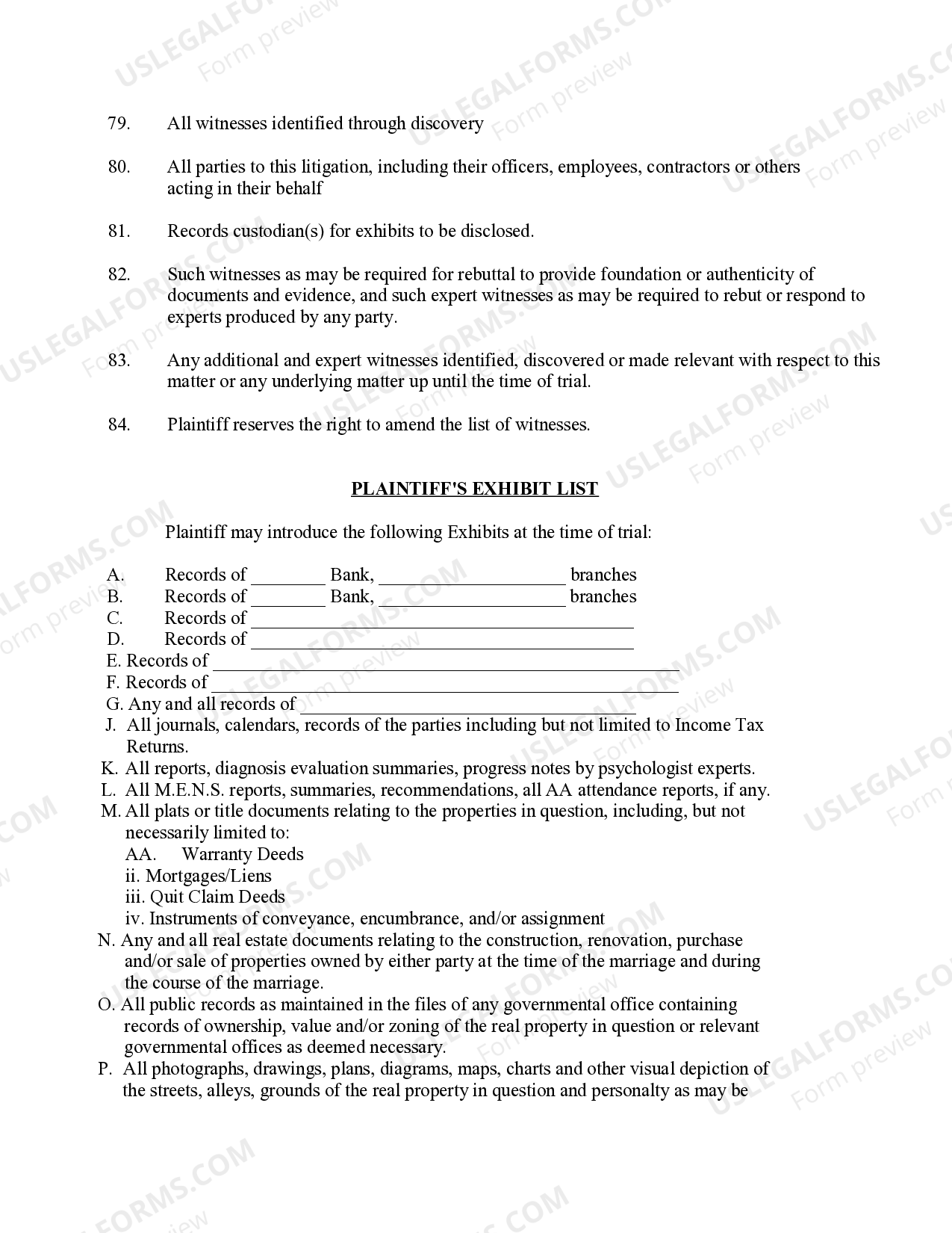 Michigan Plaintiff's Witness and Exhibit List - Sample Exhibit List ...