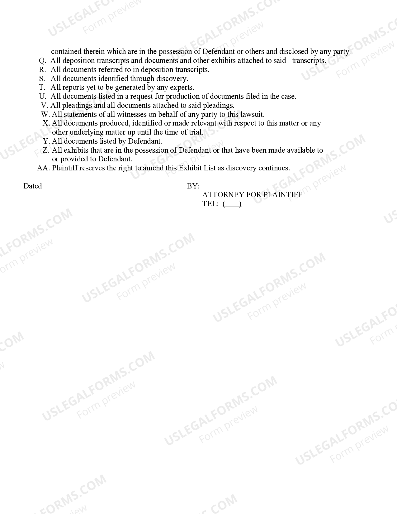 Michigan Plaintiff's Witness and Exhibit List - Sample Exhibit List ...