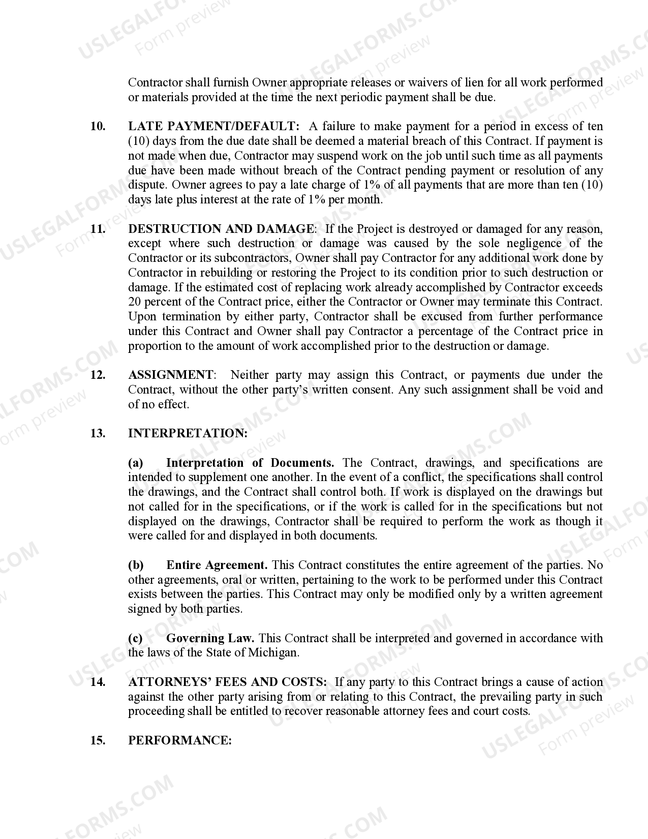 Michigan Foundation Contract for Contractor | US Legal Forms