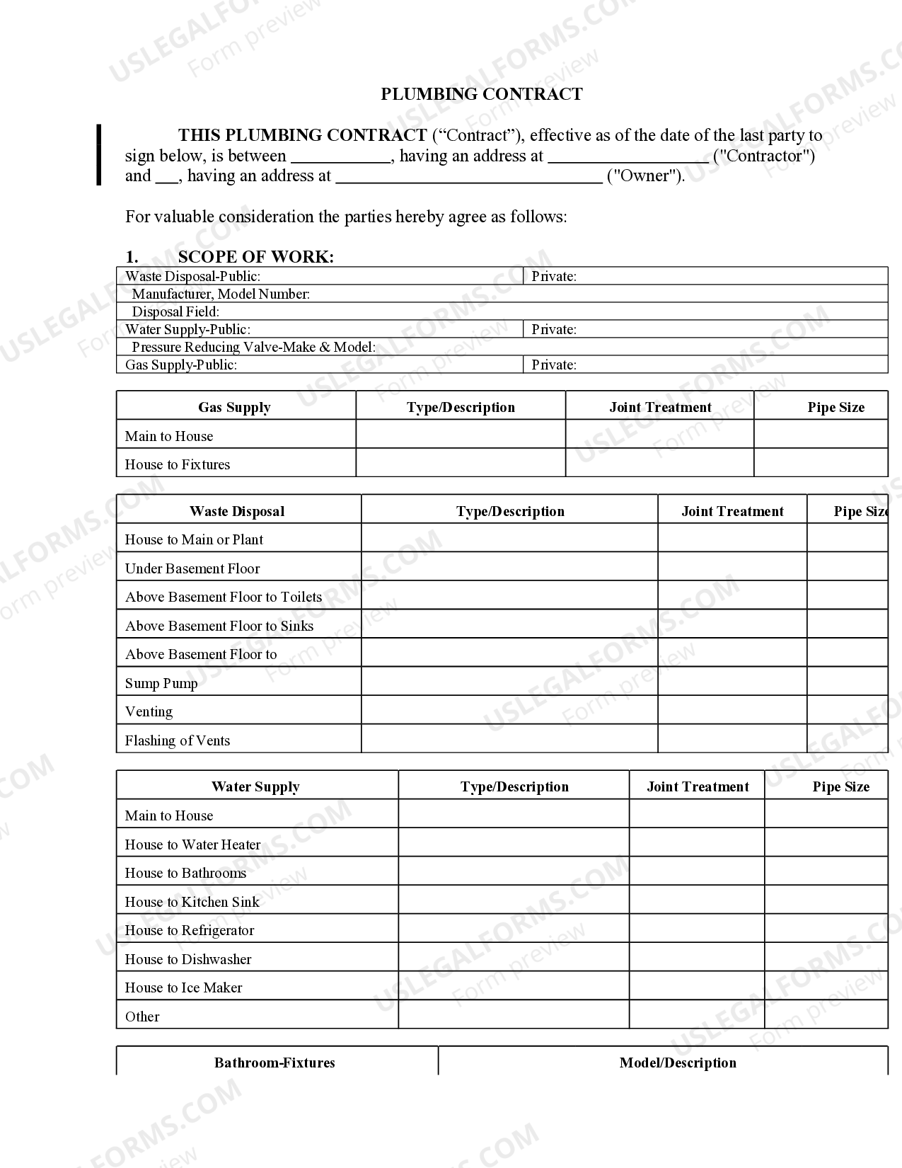 Detroit Michigan Plumbing Contract for Contractor | US Legal Forms