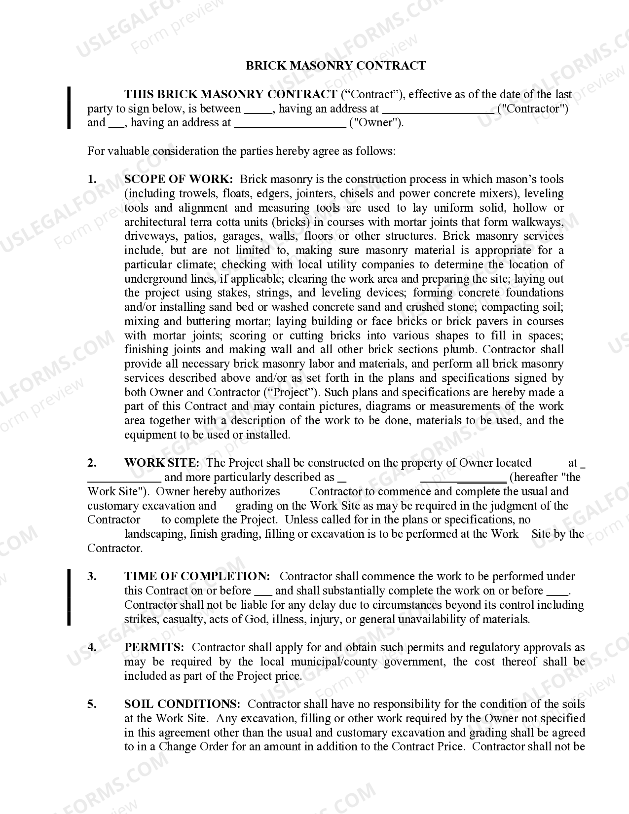 Michigan Brick Mason Contract for Contractor | US Legal Forms