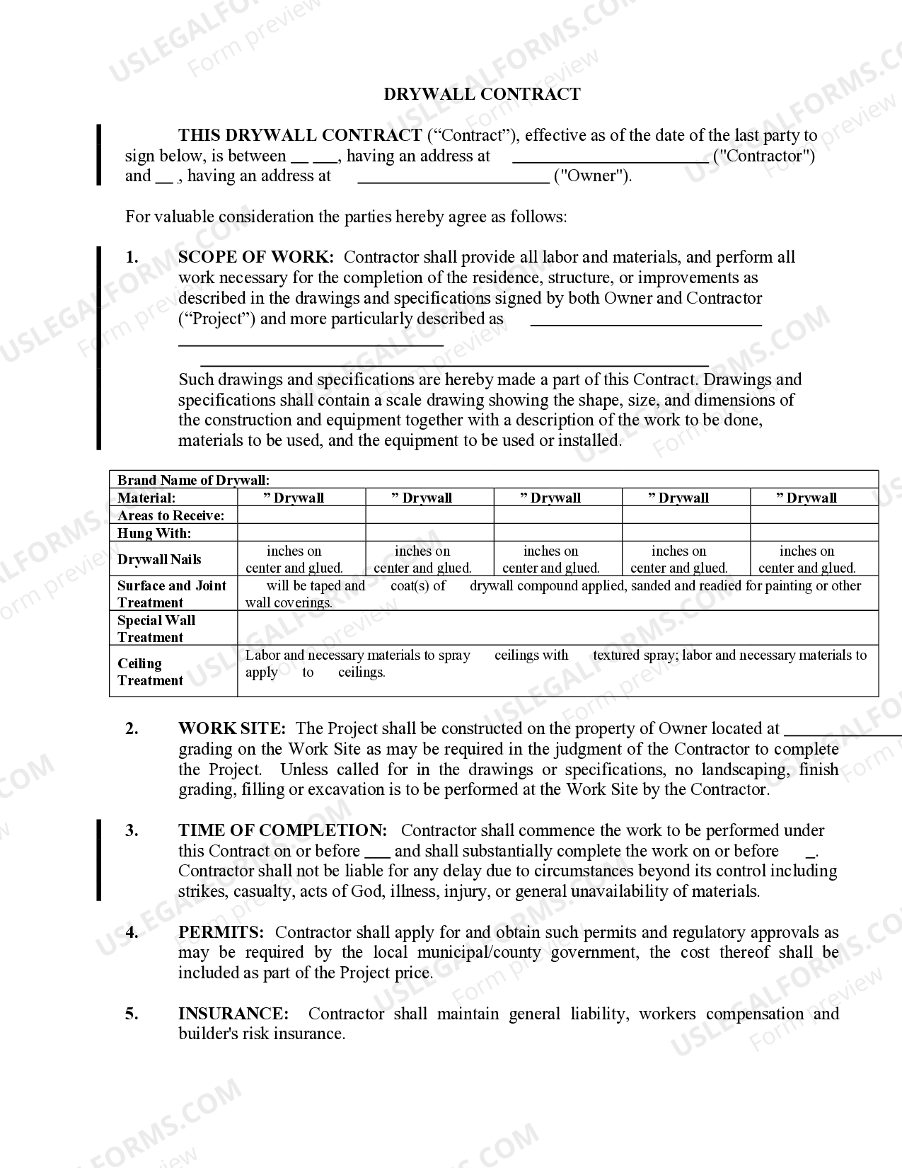 Michigan Sheetrock Drywall Contract for Contractor | US Legal Forms