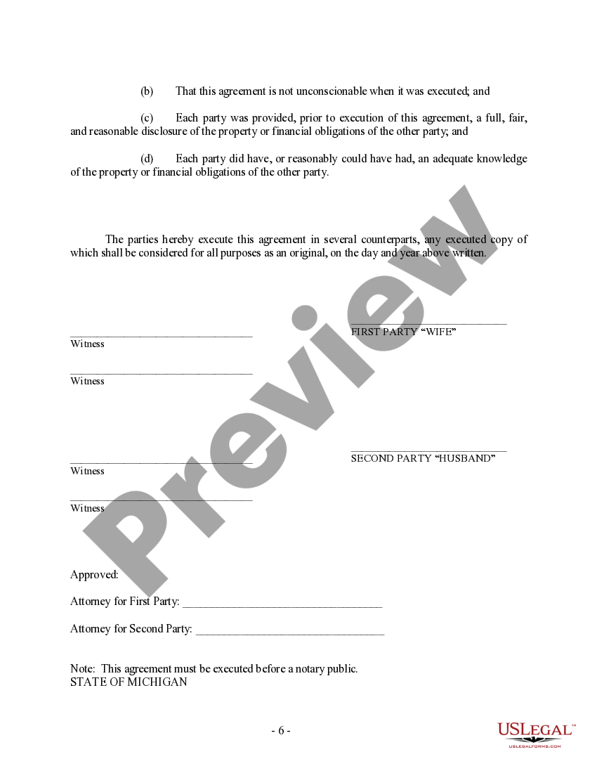 Michigan Prenuptial Premarital Agreement With Financial Statements US Legal Forms