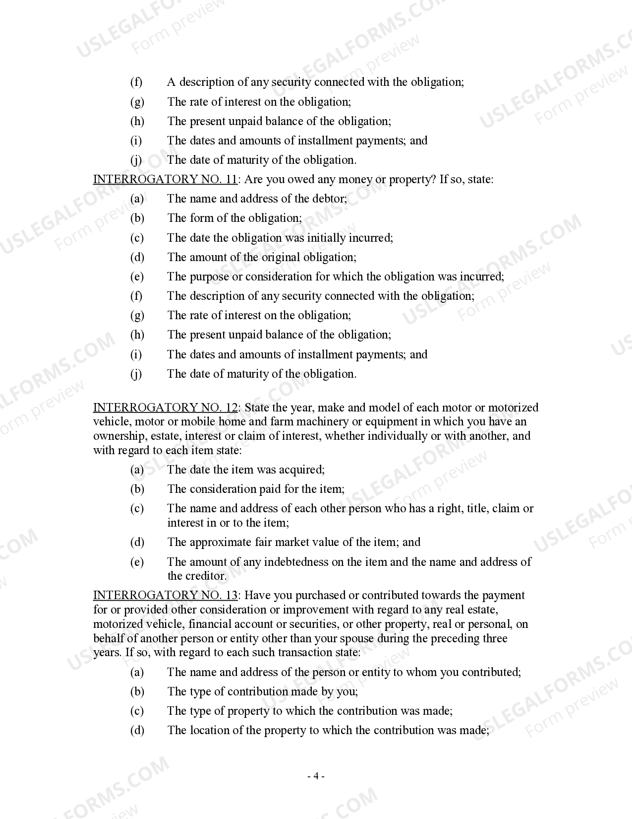 Michigan Discovery Interrogatories for Divorce Proceeding for either ...