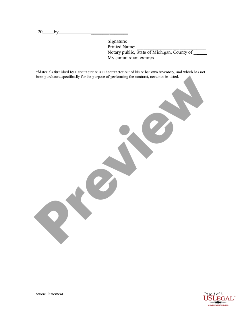 Grand Rapids Michigan Sworn Statement - Individual | US Legal Forms Grand Rapids Michigan Sworn Statement - Individual | US Legal Forms