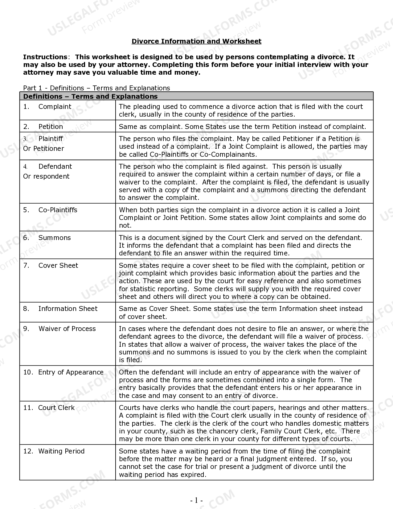 Michigan Divorce Worksheet and Law Summary for Contested or Uncontested ...
