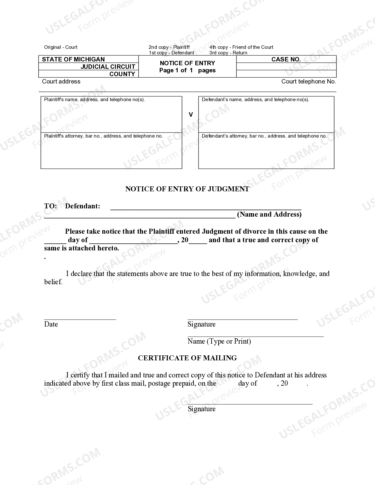 Michigan Notice of Entry | US Legal Forms