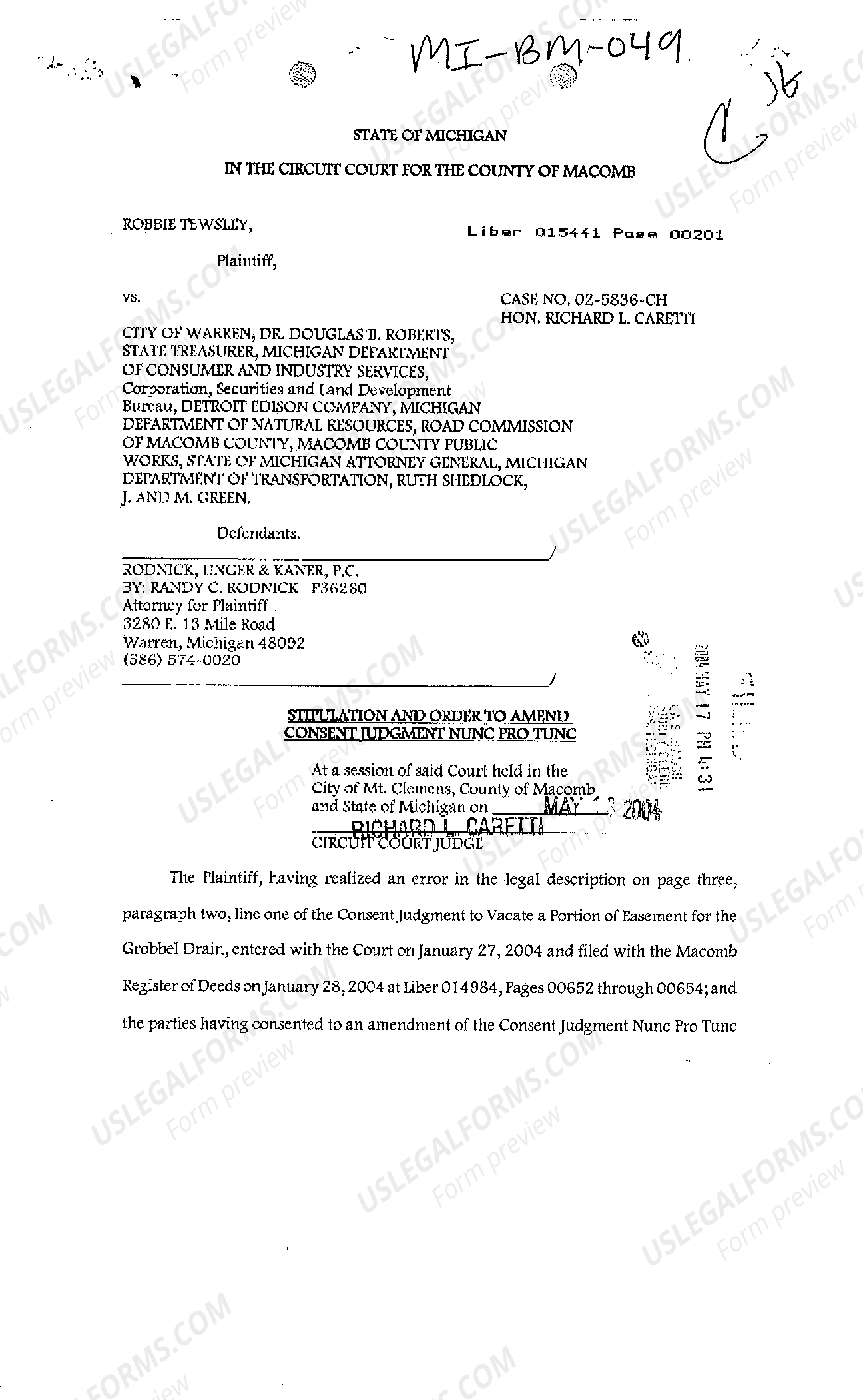 Michigan Stipulation and Order to Amend Consent Judgment | US Legal Forms