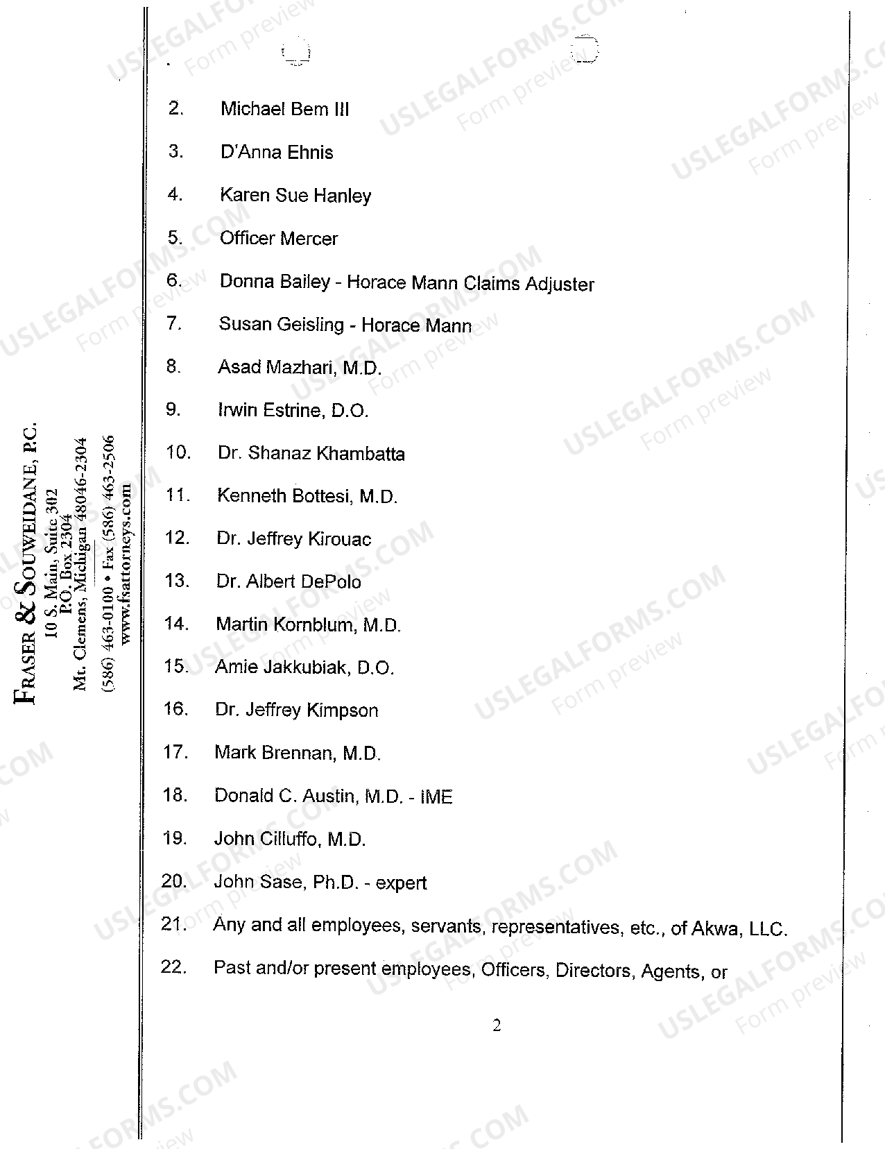 Michigan Plaintiff's Witness List - Michigan Sample Witness List Civil ...