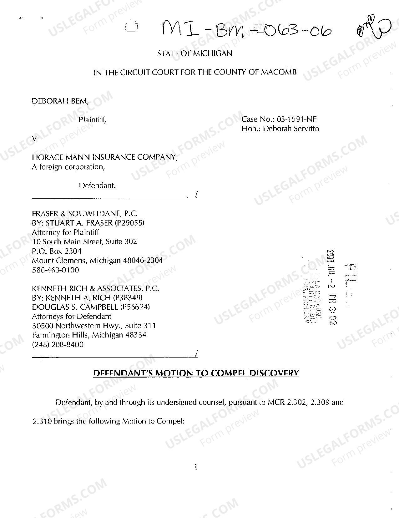 Michigan Defendant's Motion to Compel Discovery | US Legal Forms