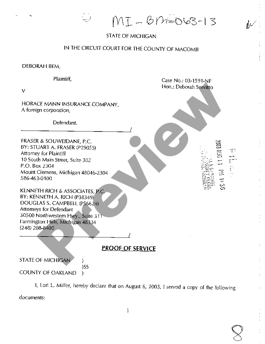 Sterling Heights Michigan Proof Of Service US Legal Forms