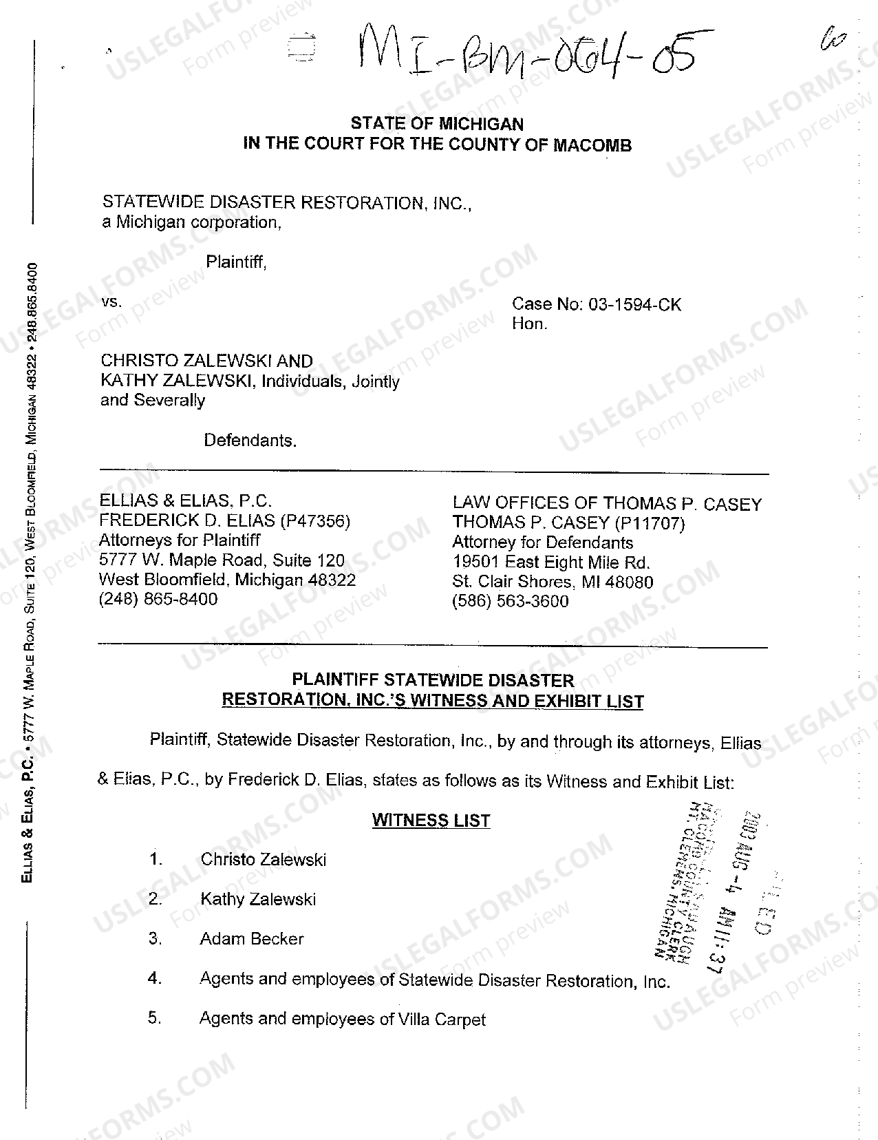 Sterling Heights Michigan Plaintiff Witness And Exhibit List Witness Sterling Heights Michigan Plaintiff Witness And Exhibit List Witness