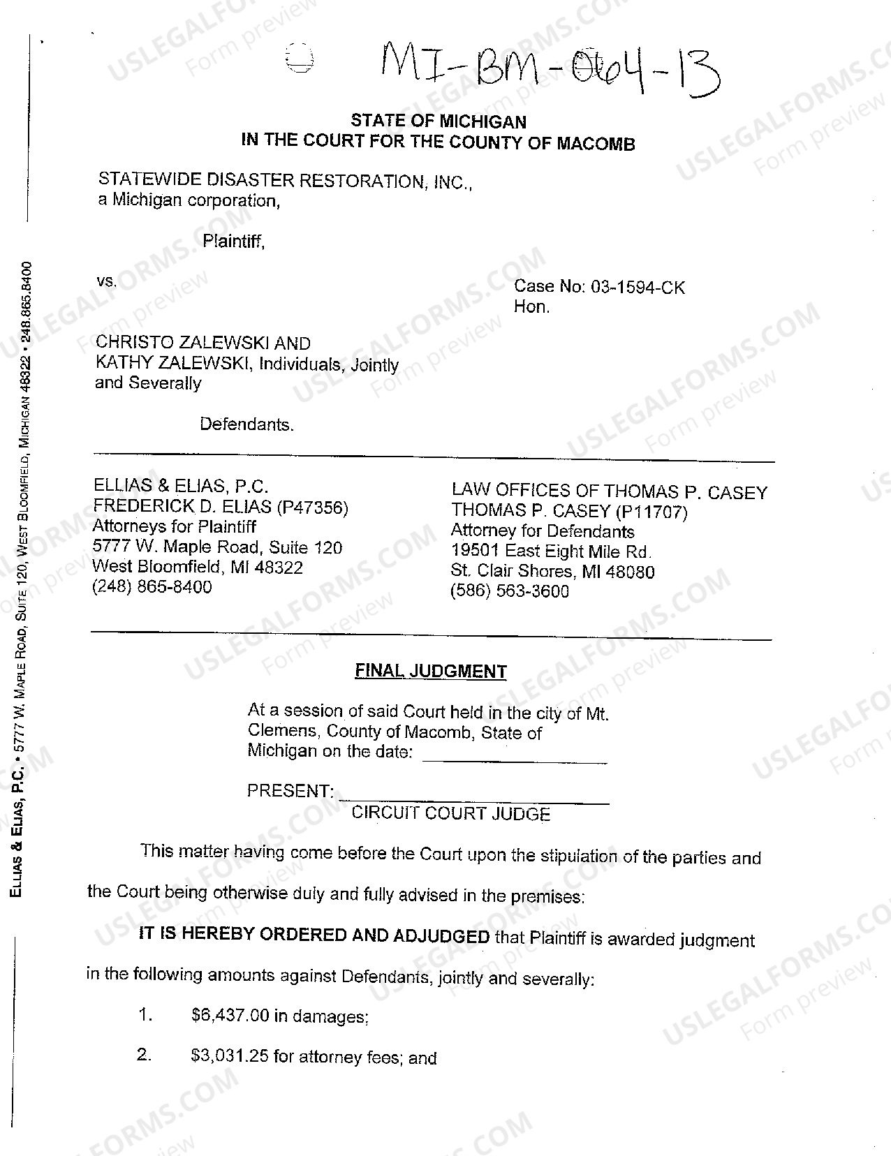 Michigan Proposed Final Judgment | US Legal Forms