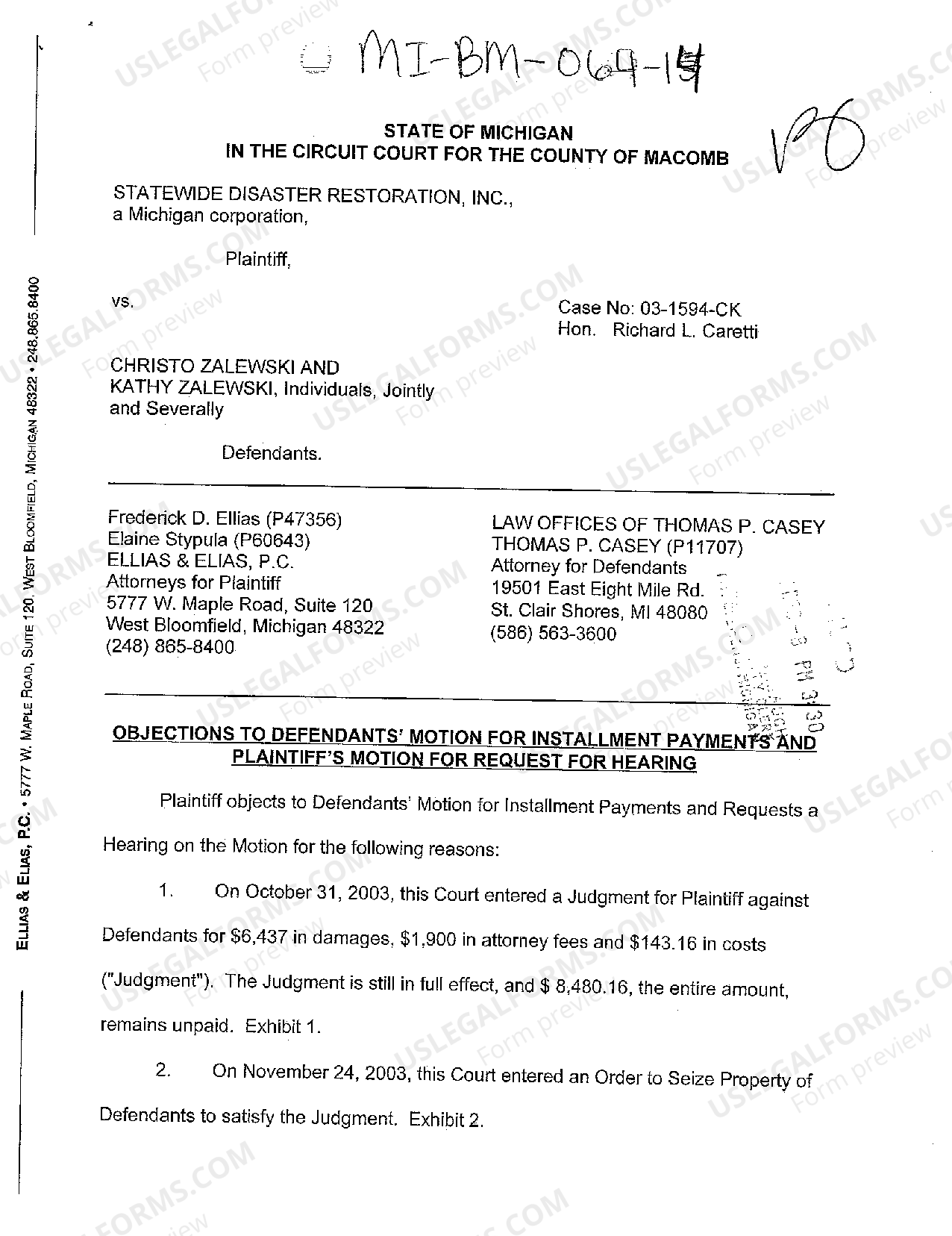 Detroit Michigan Objections to Defendants' Motion for Installment ...