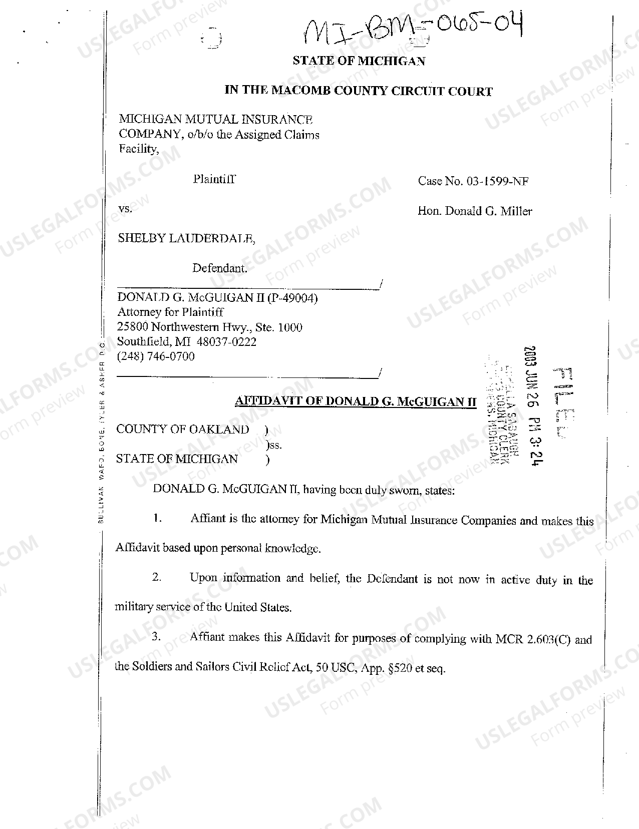 Michigan Affidavit regarding Military Service | US Legal Forms