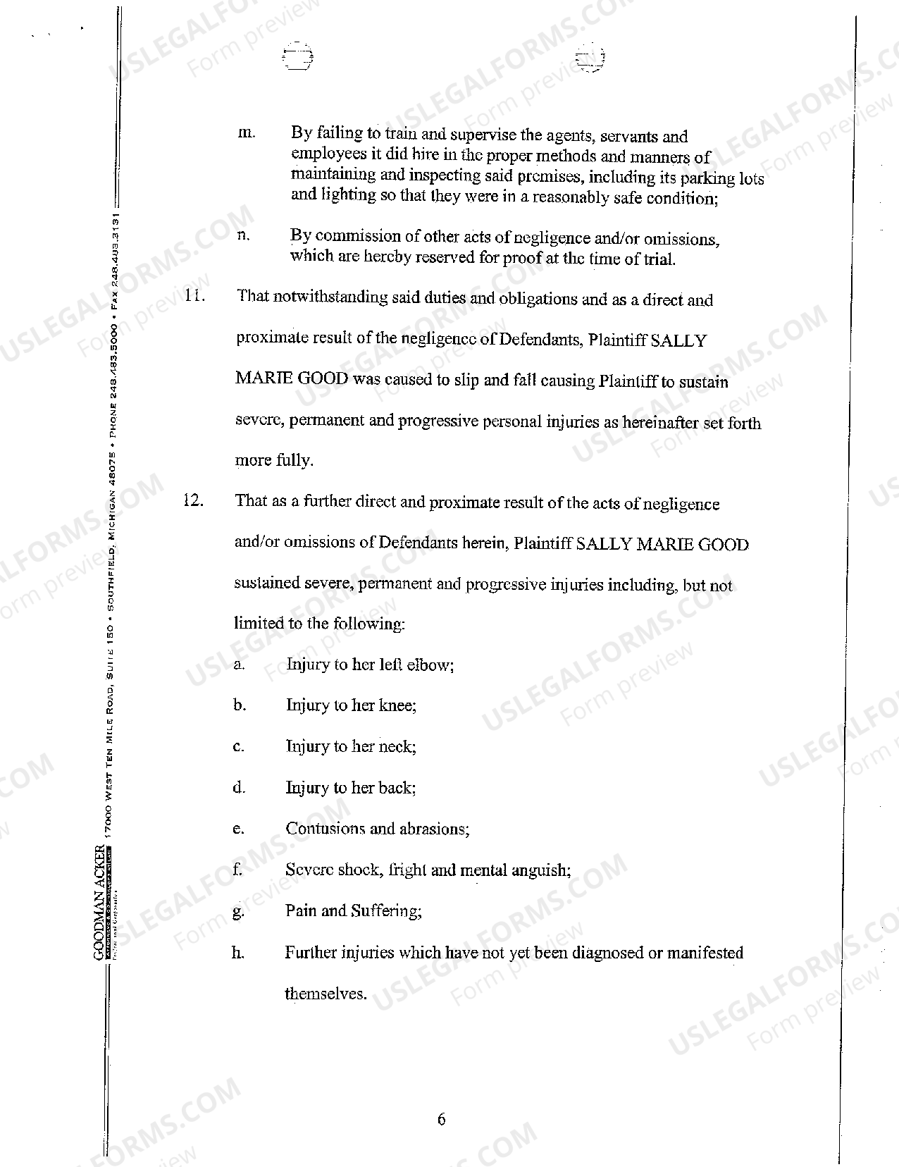 Michigan Slip And Fall Complaint Pdf With Page Numbers | US Legal Forms