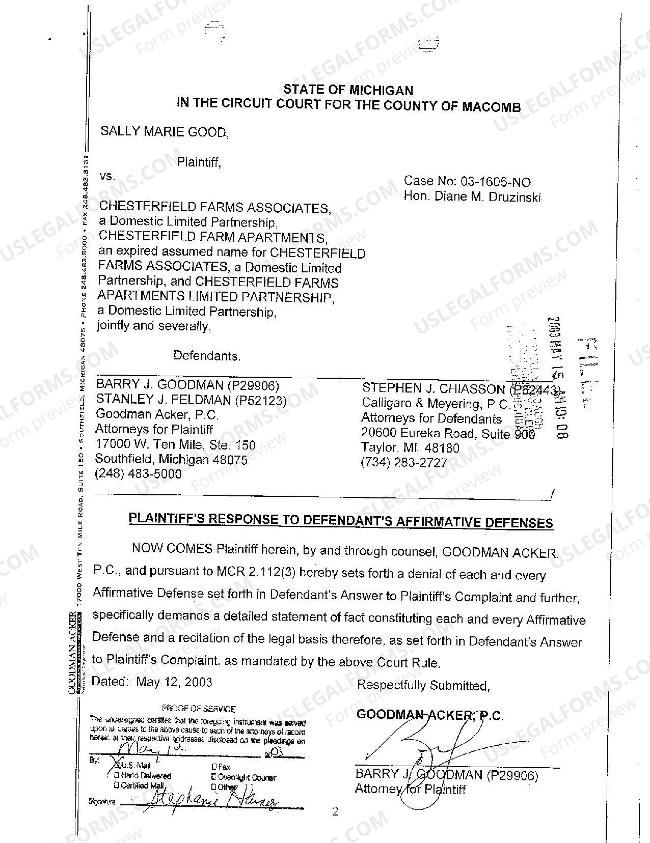 Michigan Plaintiffs' Reliance On Defendant's Jury Demand | US Legal Forms