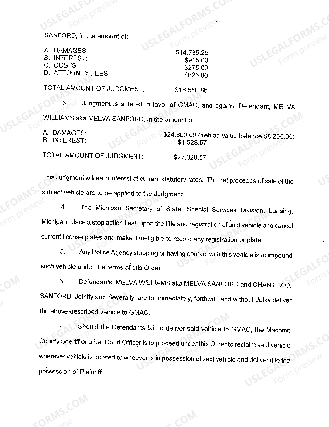 Michigan Default Judgment And Order to Seize Property | US Legal Forms