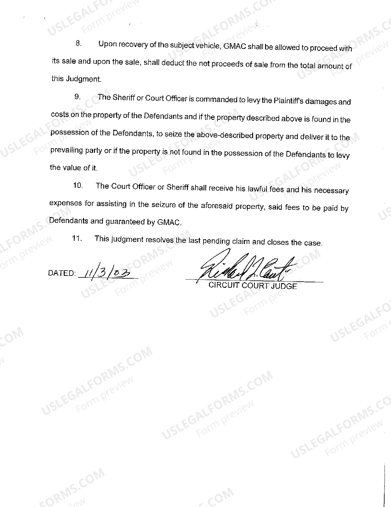 Michigan Default Judgment And Order to Seize Property | US Legal Forms