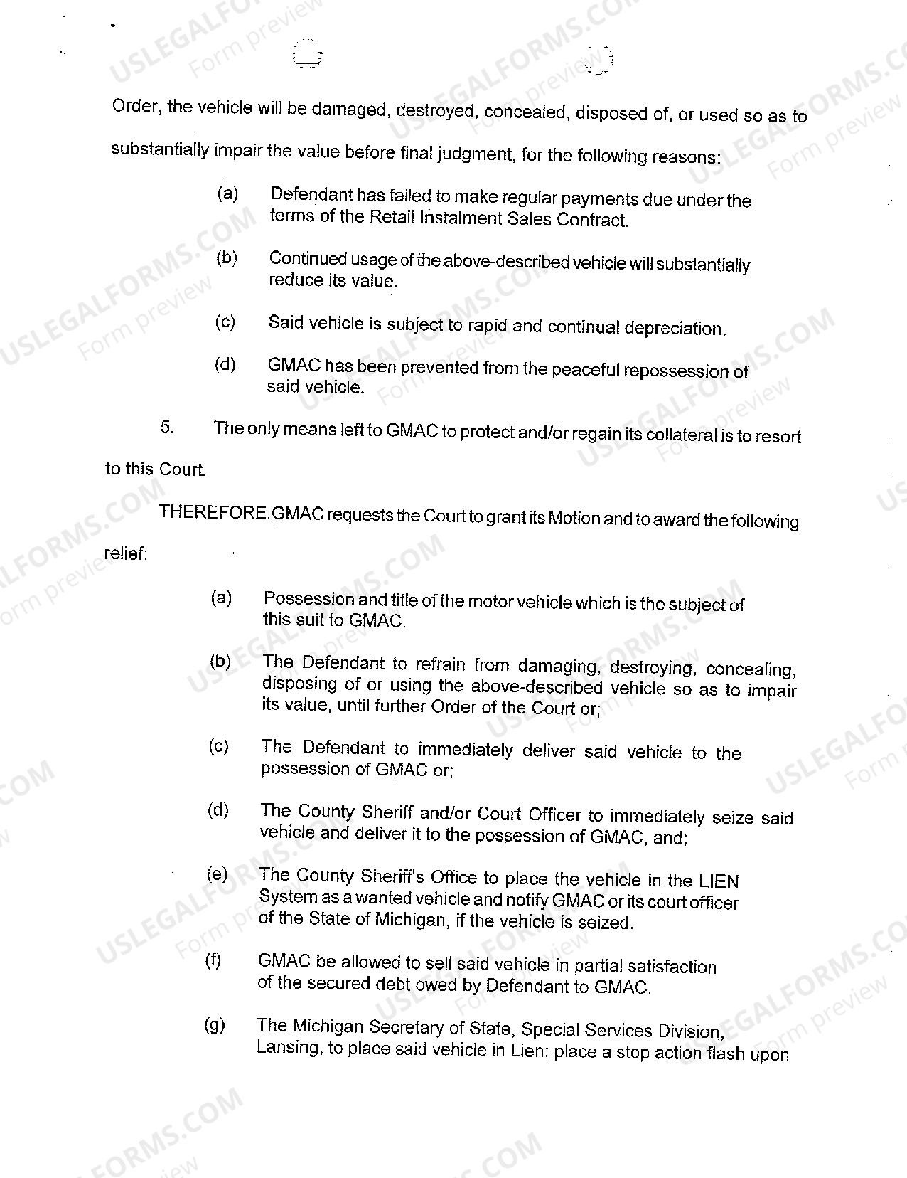 Michigan Verified Motion for Possession Pending Final Judgment | US ...