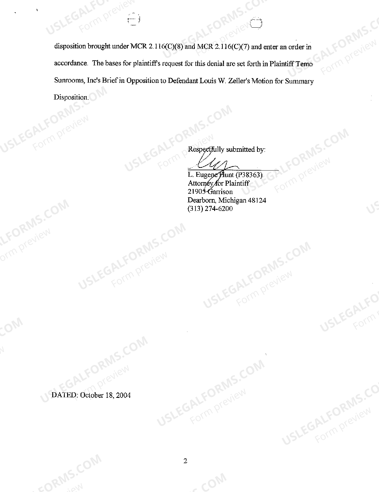 Michigan Plaintiff's Response to Defendant Motion for Summary ...