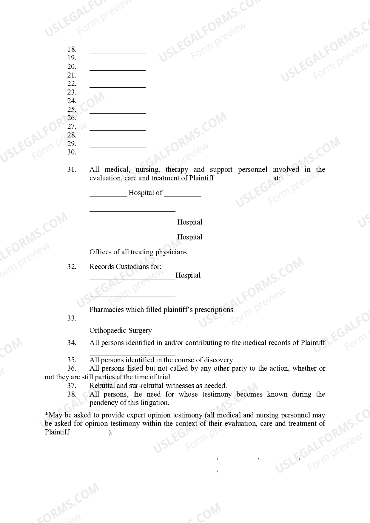 Michigan Defendants’ Witness List | US Legal Forms