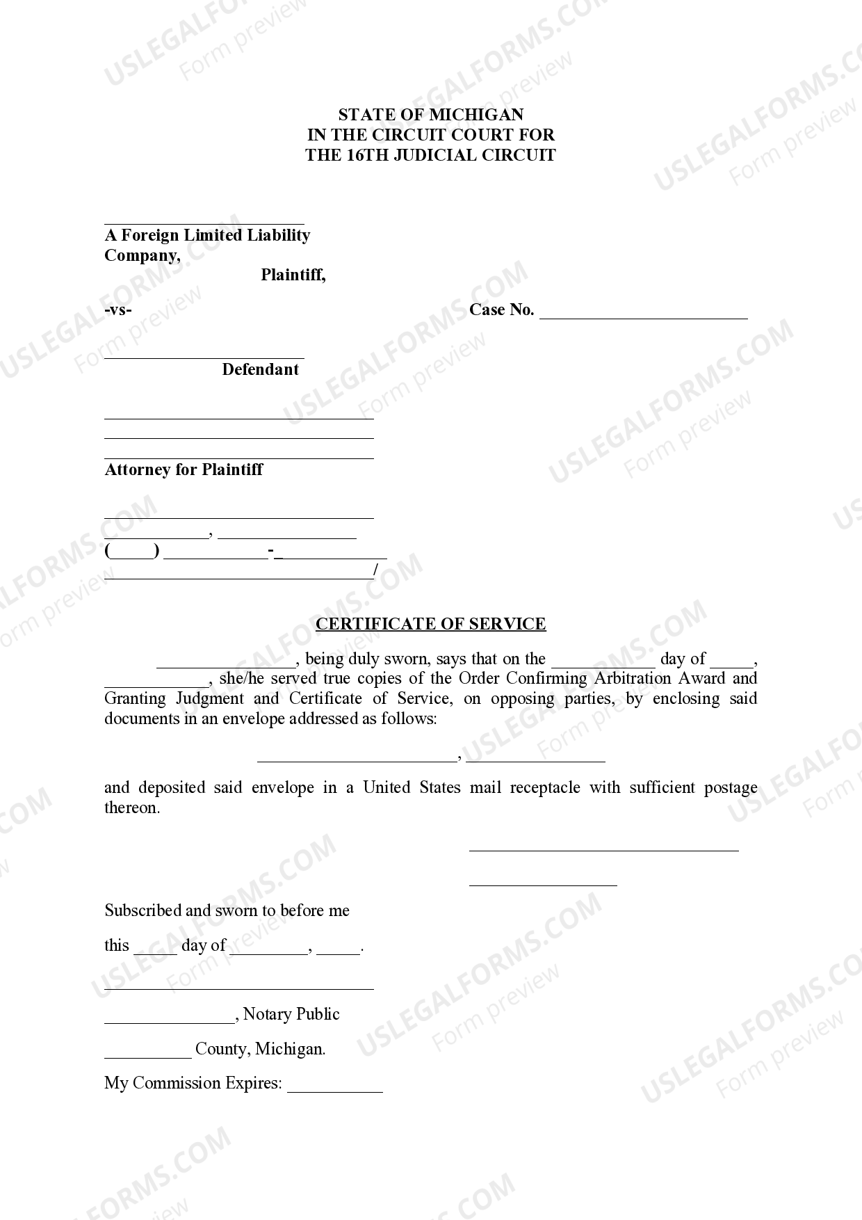 Michigan Certificate of Service | US Legal Forms