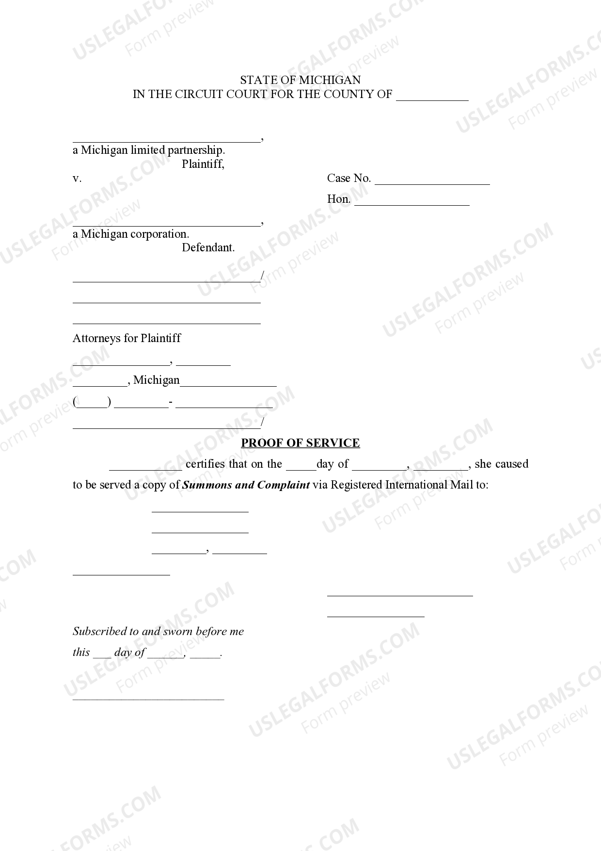 Michigan Proof of Service | US Legal Forms