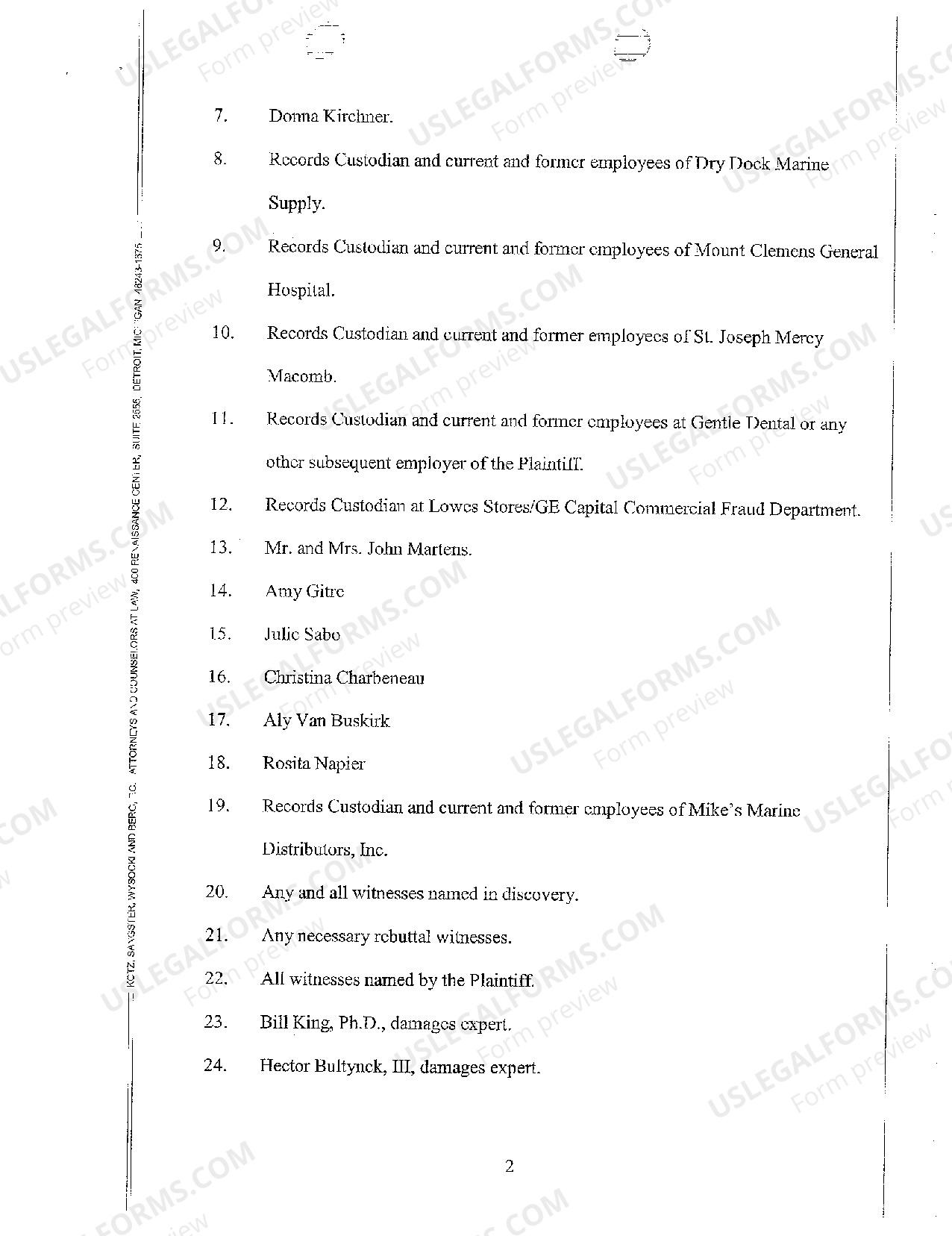 Michigan Defendant's Witness List | US Legal Forms