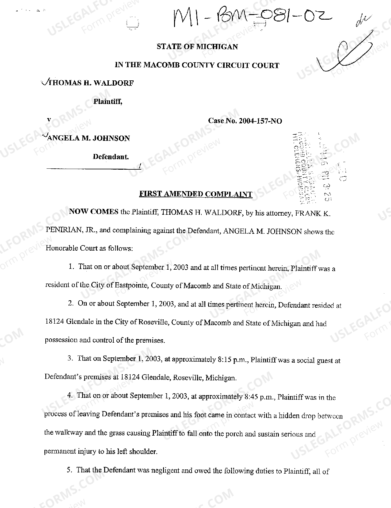 Michigan First Amended Complaint | US Legal Forms