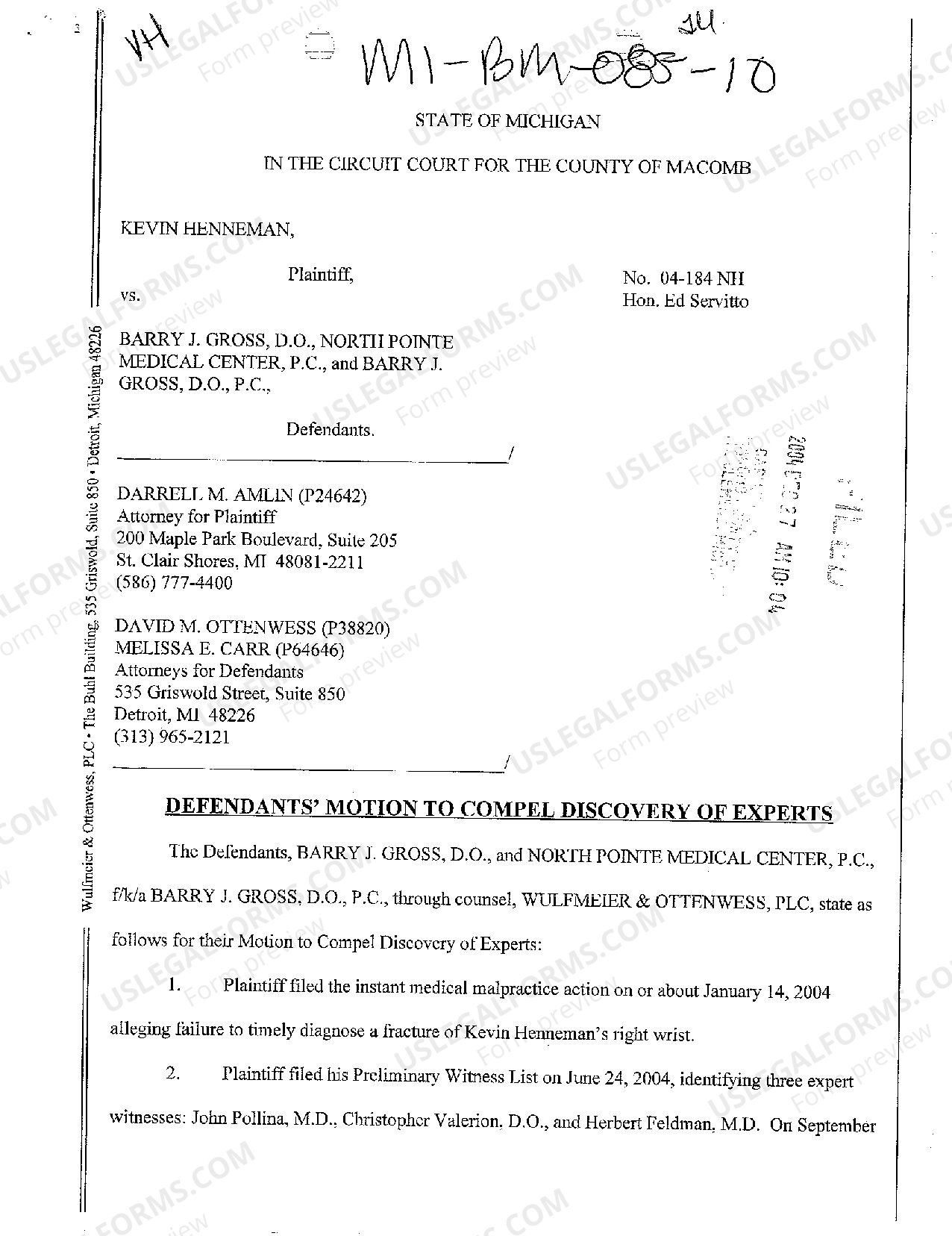Wayne Michigan Defendants' Motion to Compel Discovery of Experts | US ...