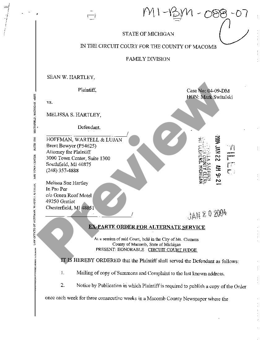Michigan Ex Parte Order For Alternate Service Alternate Service michigan-ex-parte-order-for-alternate-service-alternate-service