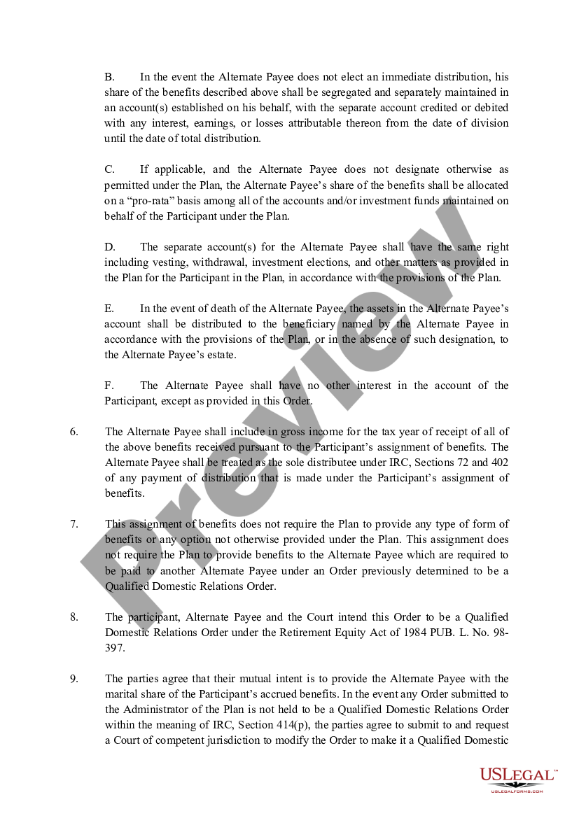 Michigan Qualified Domestic Relations Order Us Legal Forms