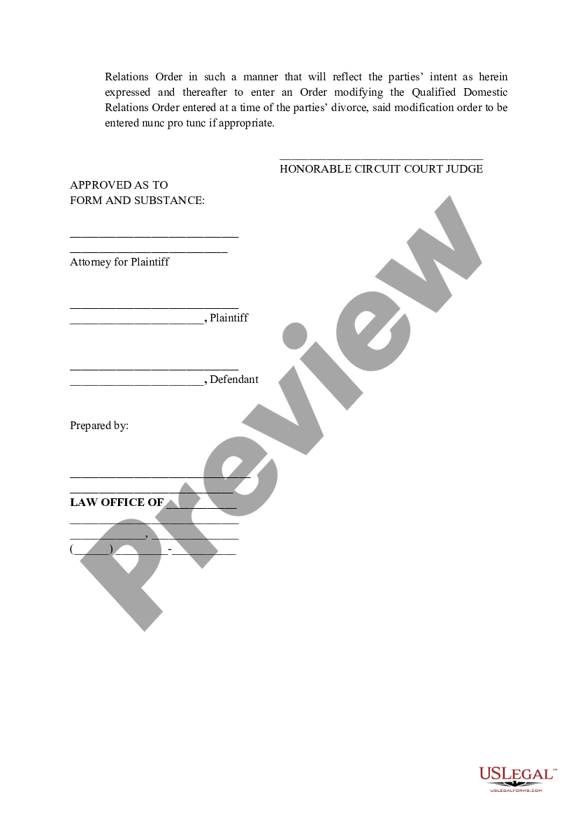Michigan Qualified Domestic Relations Order Us Legal Forms