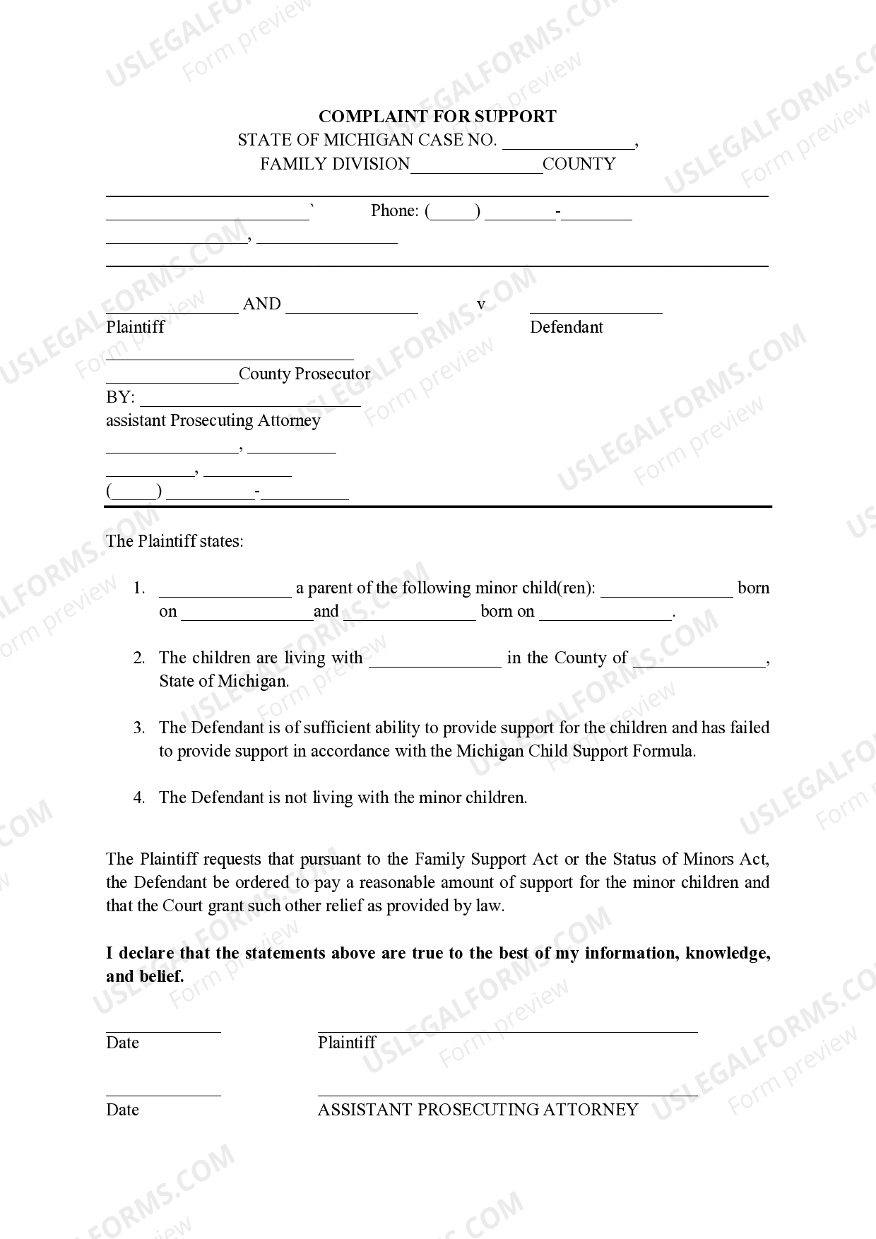 Michigan Complaint For Support | US Legal Forms
