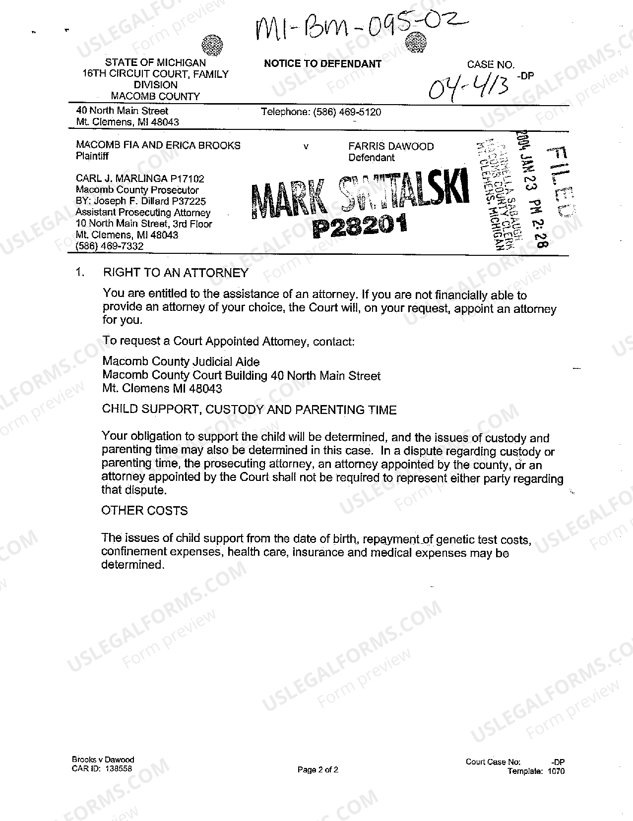 Michigan Notice to Defendant regarding Right to Attorney | US Legal Forms