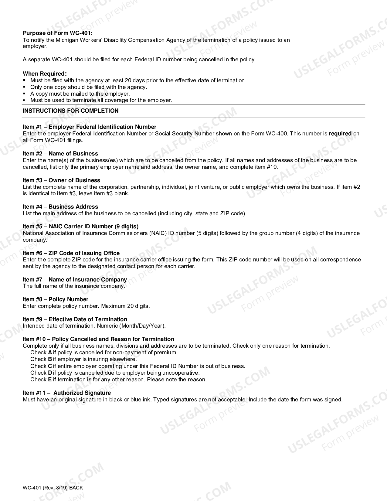 Michigan Notice of Termination of Liability for Workers' Compensation ...