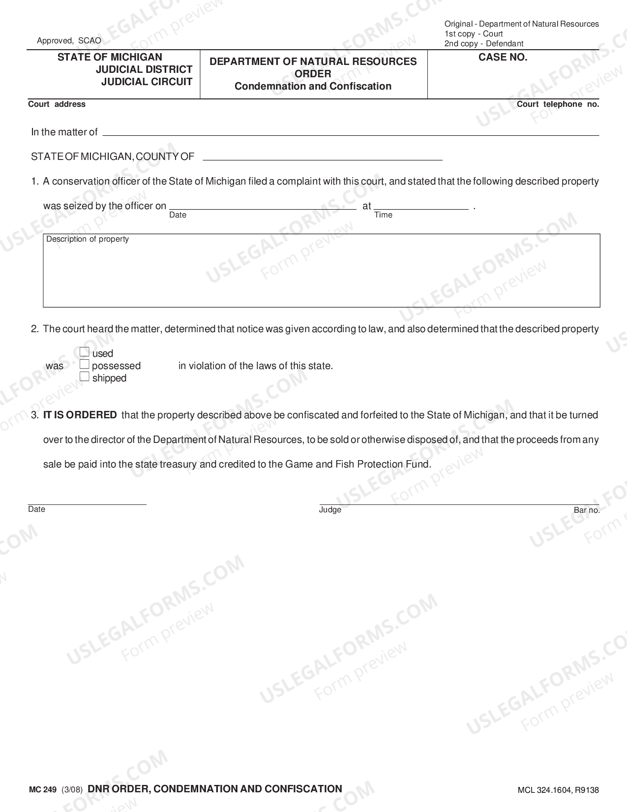 Michigan Department of Natural Resources - Order | US Legal Forms