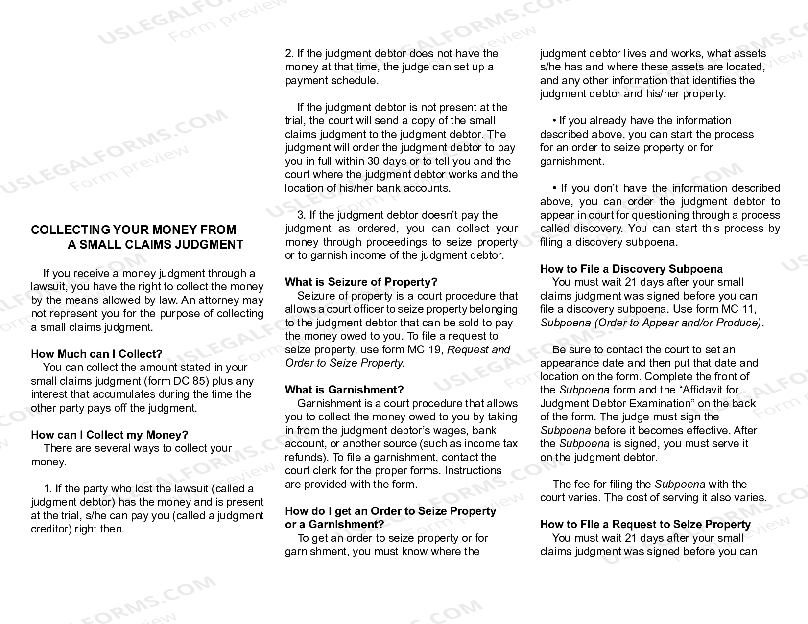 Michigan Collecting Money from a Small Claims Judgment | US Legal Forms