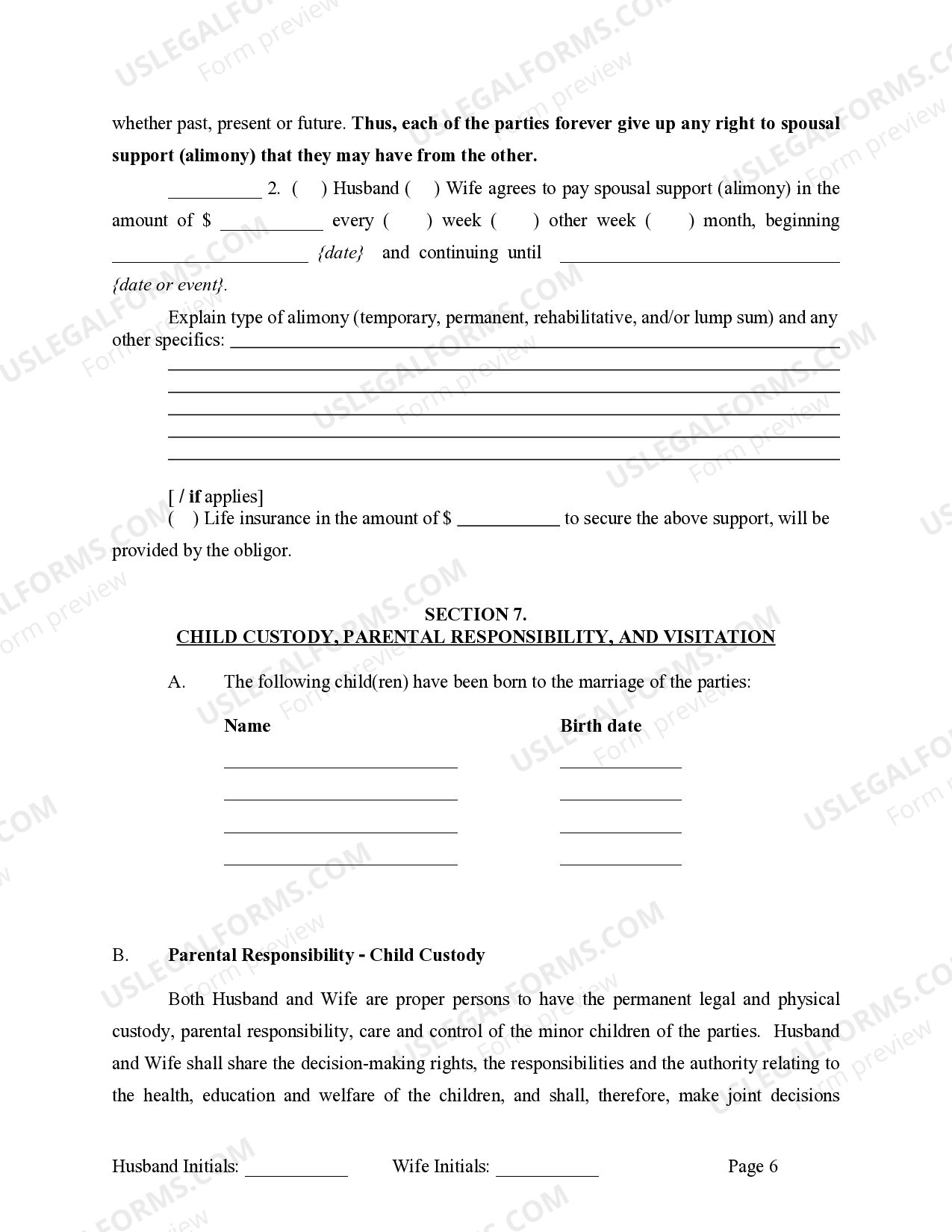 Michigan Marital Domestic Separation and Property Settlement Agreement ...