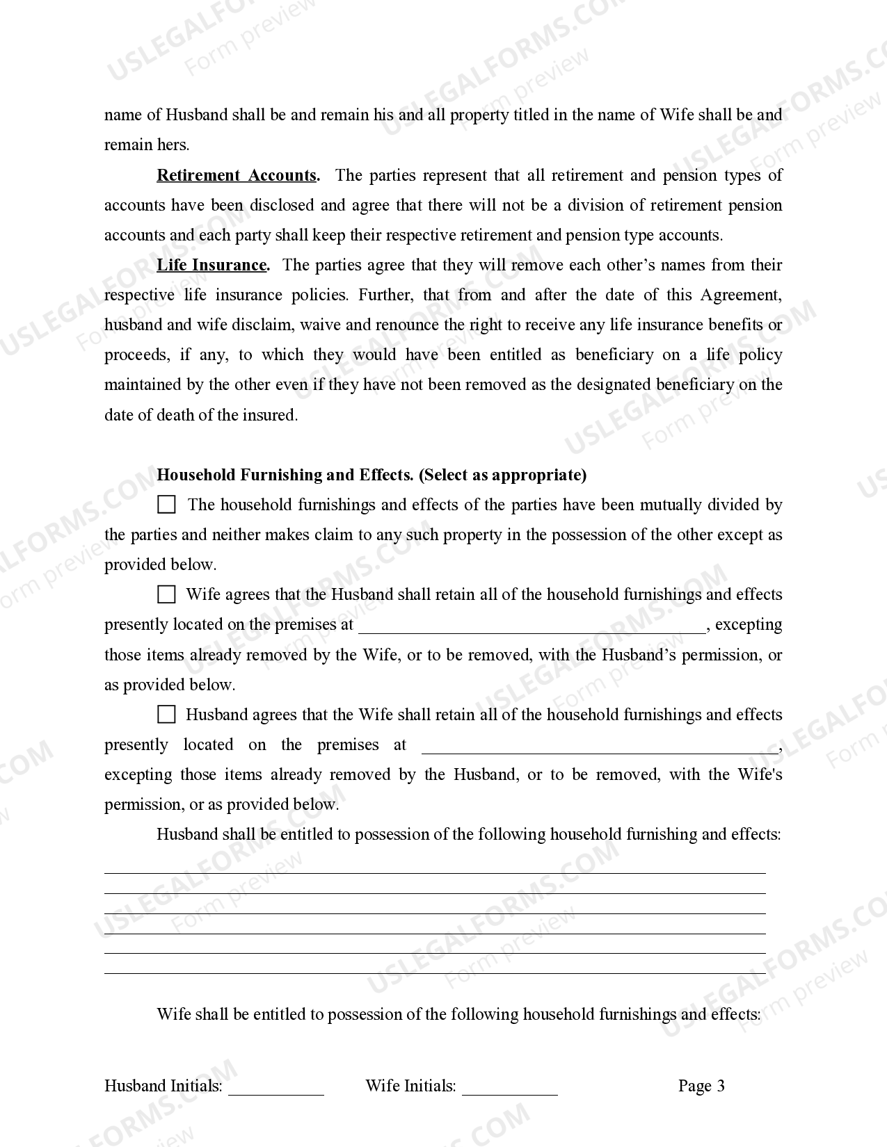 Michigan Marital Domestic Separation and Property Settlement Agreement ...