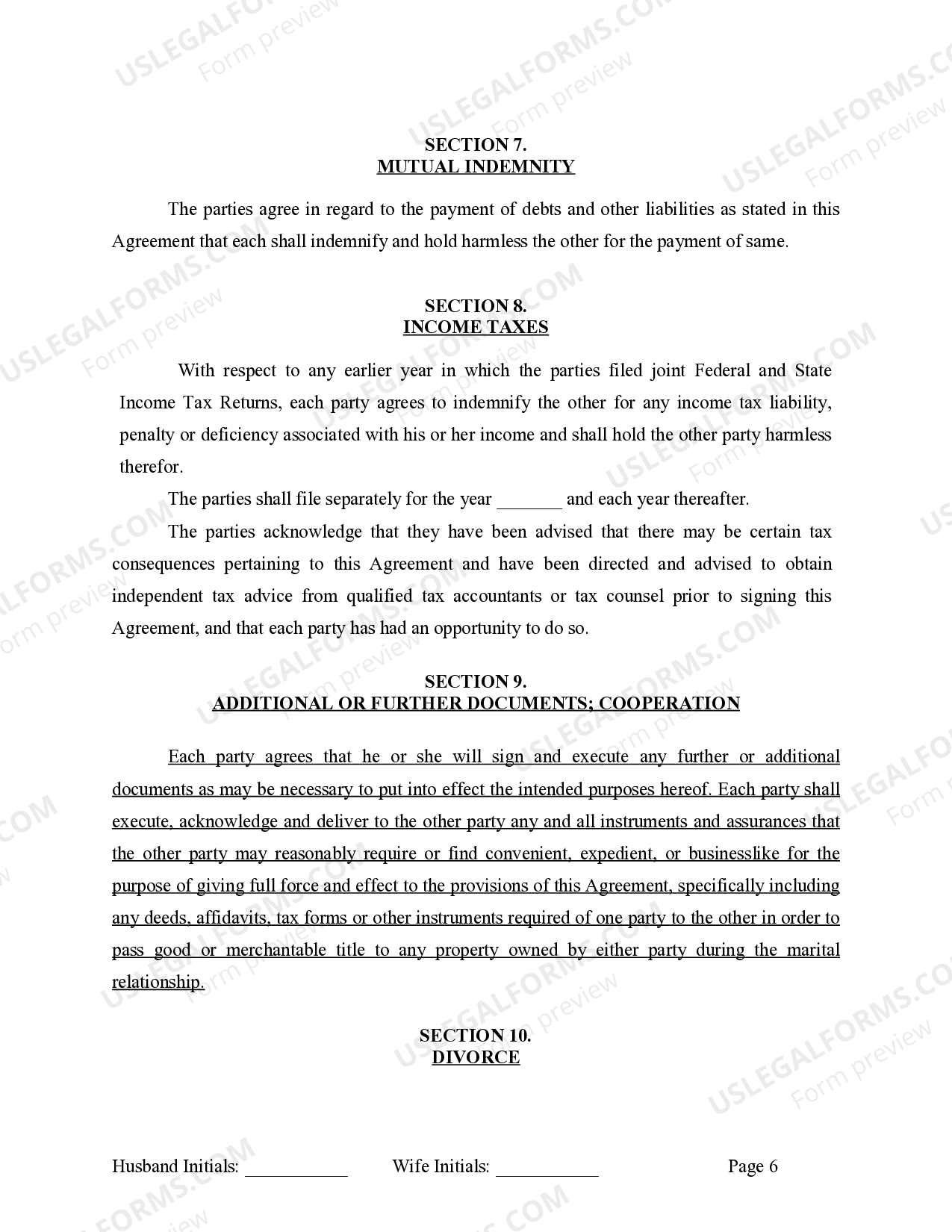 Michigan Marital Domestic Separation and Property Settlement Agreement ...