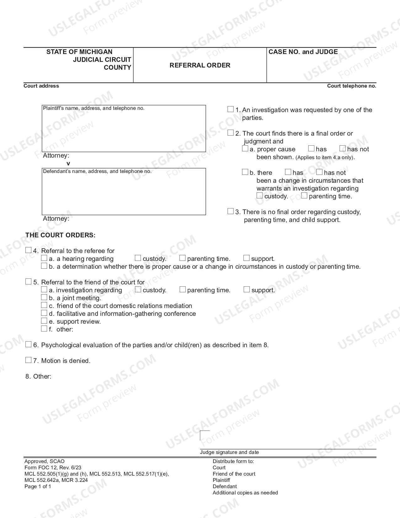 Michigan Referral Order | US Legal Forms