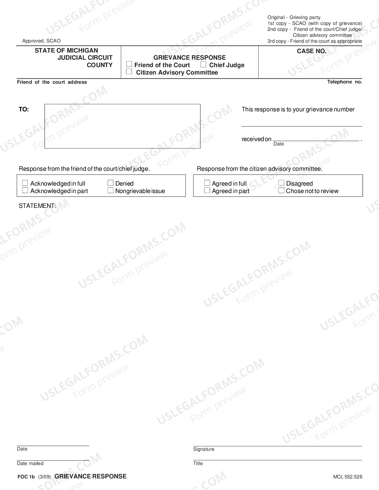 Michigan Grievance Response | US Legal Forms
