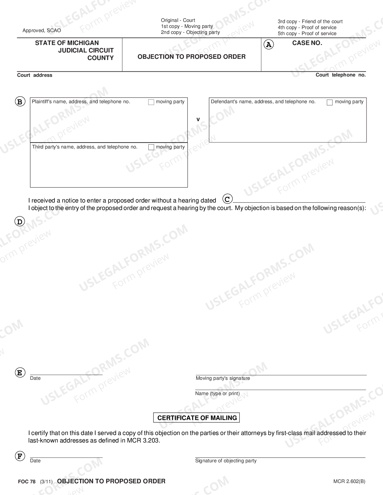 Objection To Proposed Order With A Credit Card US Legal Forms