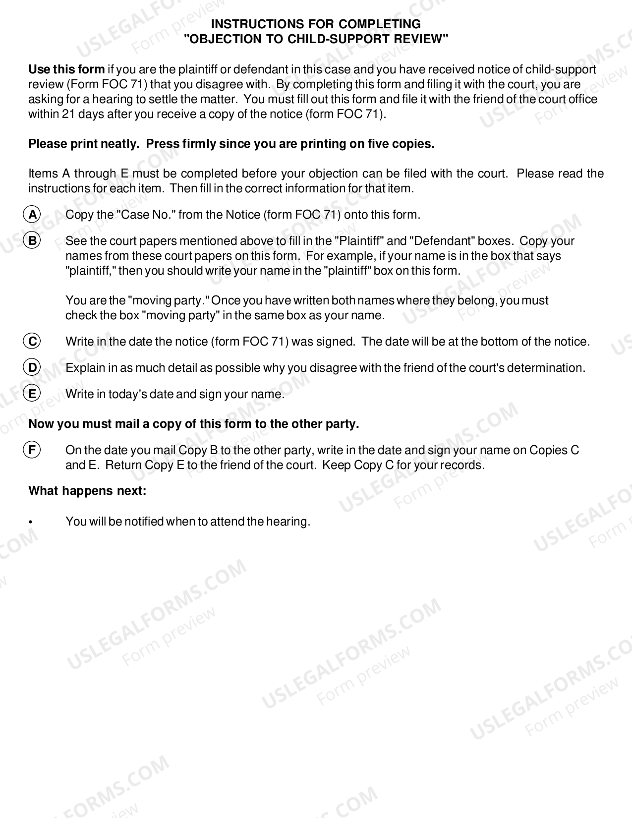 Michigan Objection to Child Support Review - Child Support Proof Letter ...