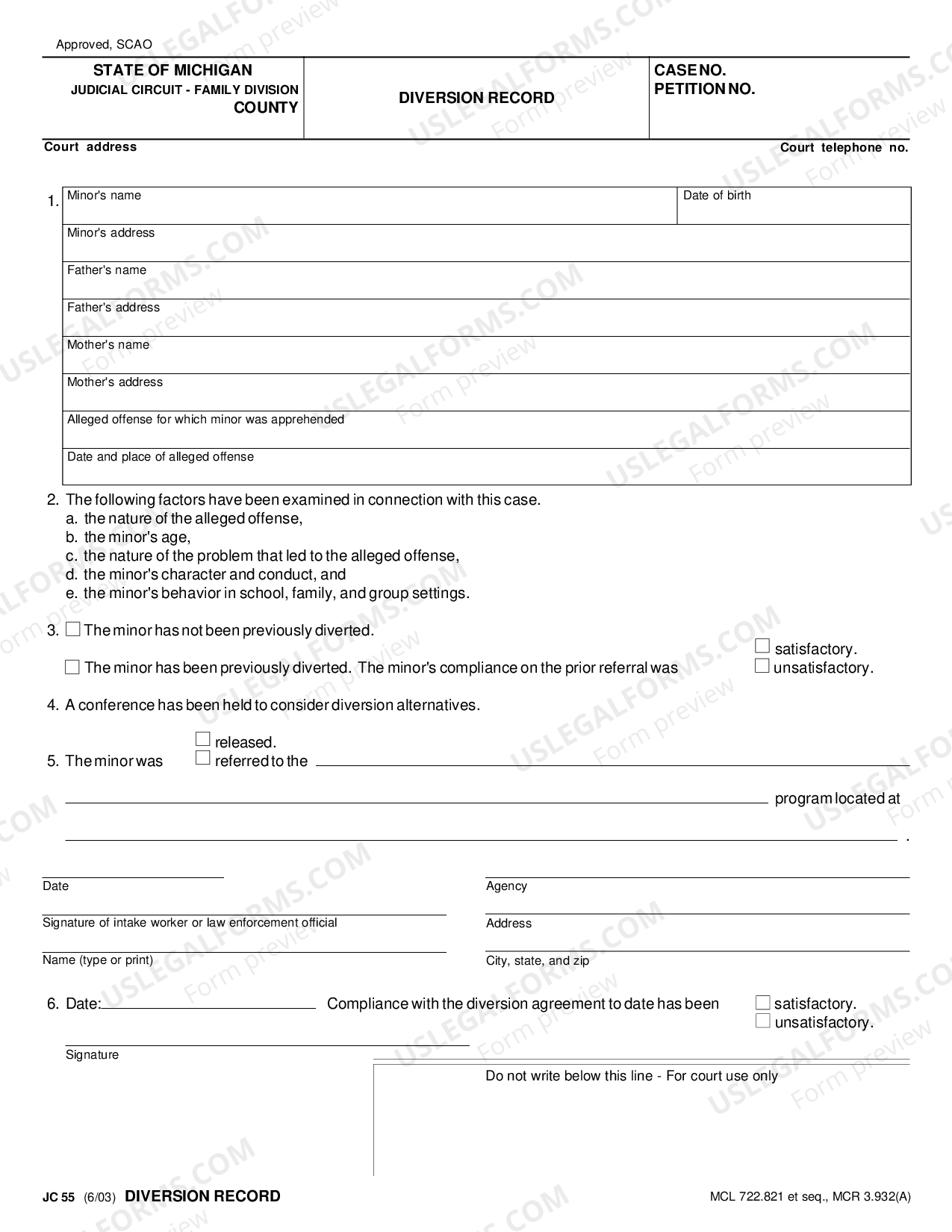 Michigan Diversion Record | US Legal Forms