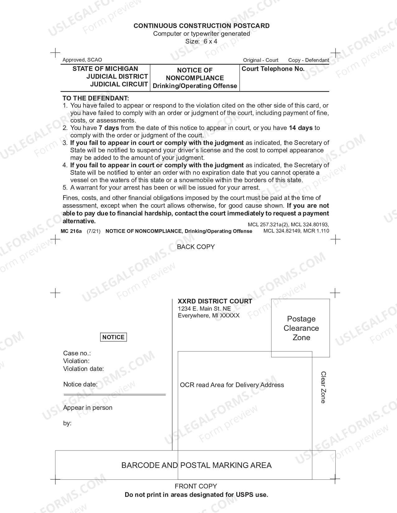 Michigan Notice of Noncompliance, Drinking - Driving Offense - Michigan ...