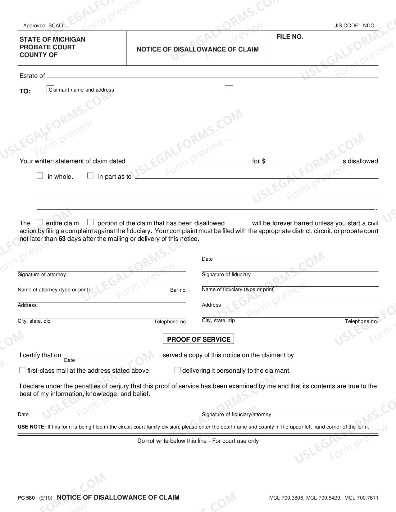 Michigan Notice of Disallowance of Claim - Notice Of Disallowance Of ...