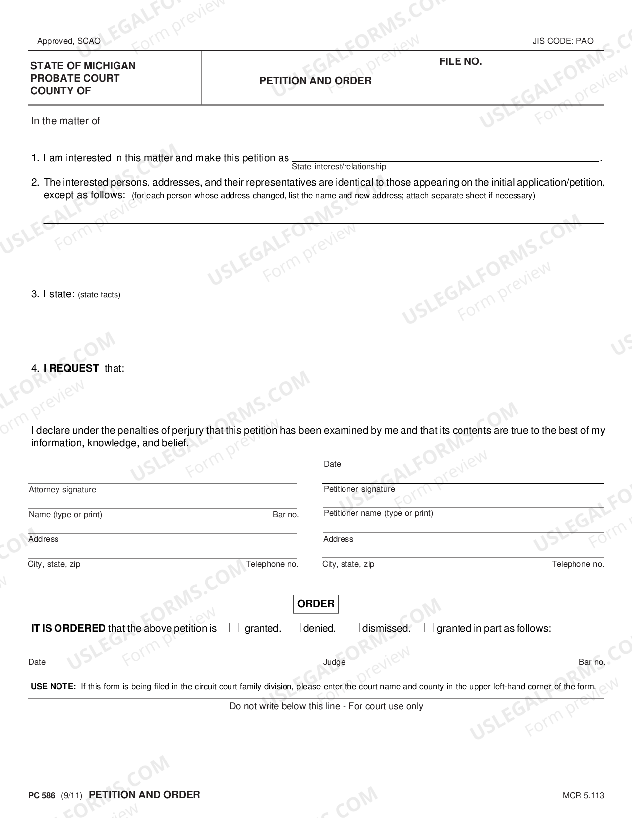 Michigan Petition and Order - Pc586 | US Legal Forms